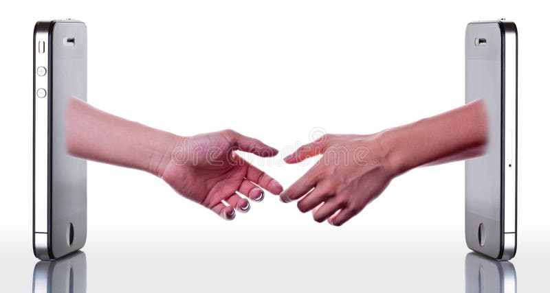 Handshake through phone stock photo. Image of background - 19524550