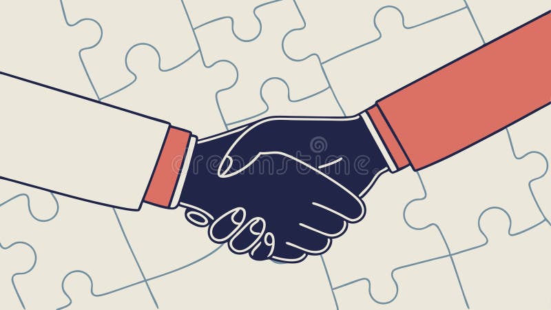 Handshake with Puzzle Background, Partnership and Solutions, Vector ...