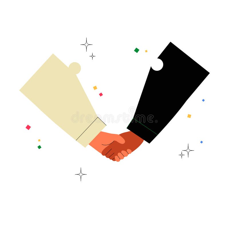Handshake with Puzzle Pieces in Flat Vector Illustration Symbolizing ...