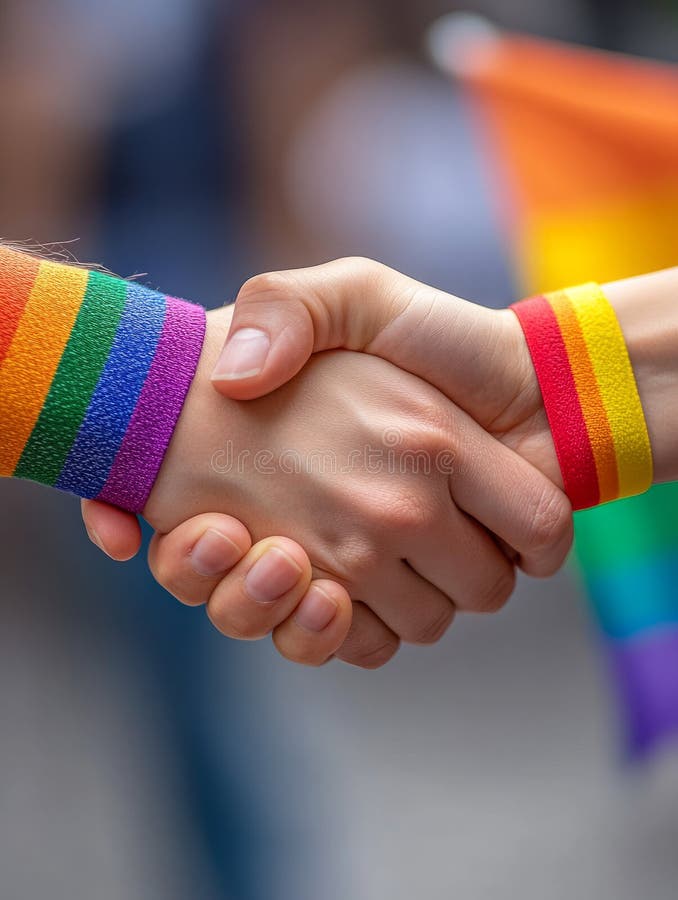 Handshake with Rainbow Wristbands Symbolizing LGBTQ Pride. Stock Image ...