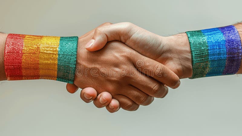 Handshake with Rainbow Wristbands Symbolizing Unity and Diversity Stock ... Handshake with Rainbow Wristbands Symbolizing Unity and Diversity Stock ...