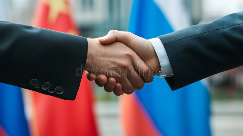 Handshake between Representatives of Russia and China in Front of ...