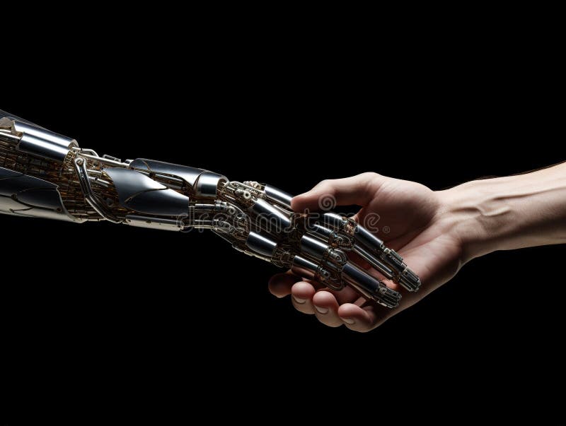 A Handshake between a Robot Hand and a Human Hand. Generative AI Stock ...