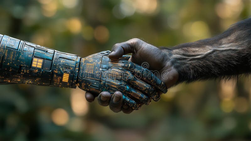 Handshake between Robotic and Chimpanzee Hands Stock Illustration ...