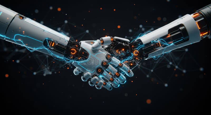 Handshake Robotic Collaboration Symbolizing Technological Partnership ...