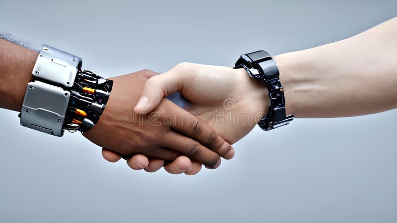 A Handshake between a Robotic and Human Hand Highlights the Partnership ...