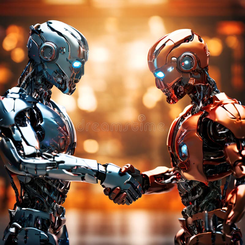 Handshake between Robots, Robo Hand Shaking Technological Background ...