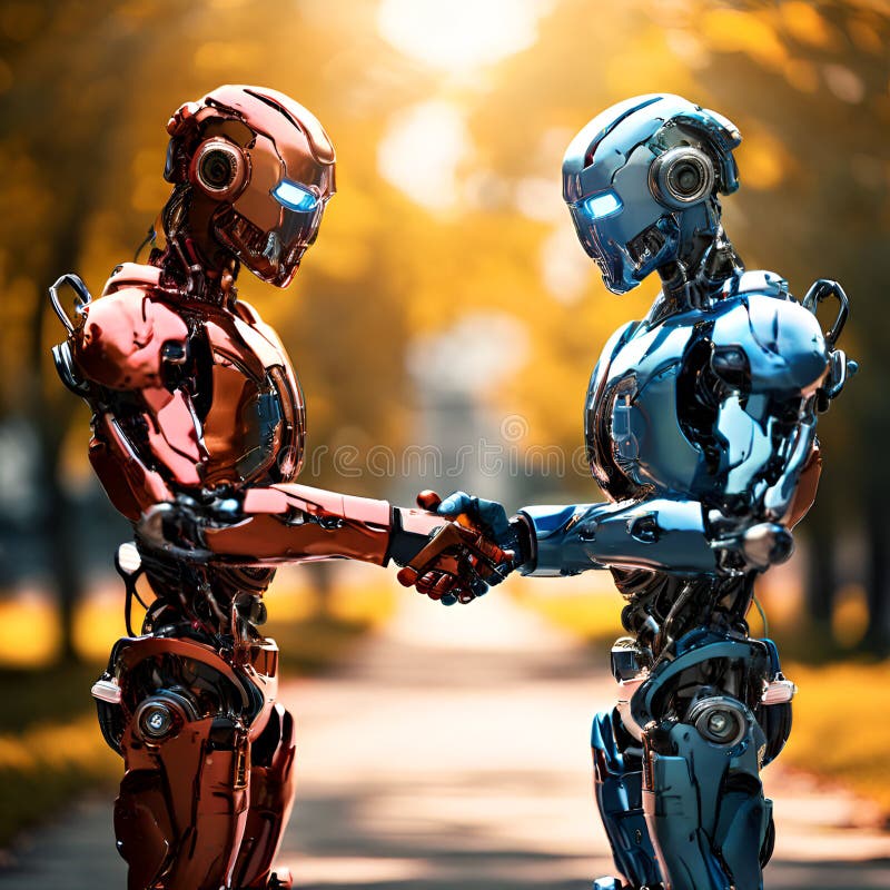 Handshake between Robots, Robo Hand Shaking Technological Background ...