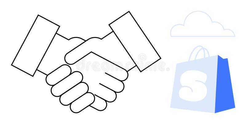 Handshake with Shopping Bag and Cloud on White Background Stock ...