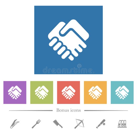 Handshake Solid Flat White Icons in Square Backgrounds Stock Vector ...