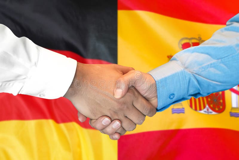 Handshake on Spain and Germany Flag Background Stock Photo - Image of ...