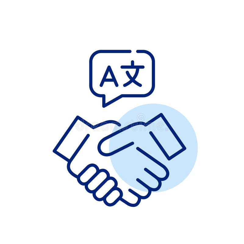 Handshake and Speech Bubble with Languages Symbols. Global ...