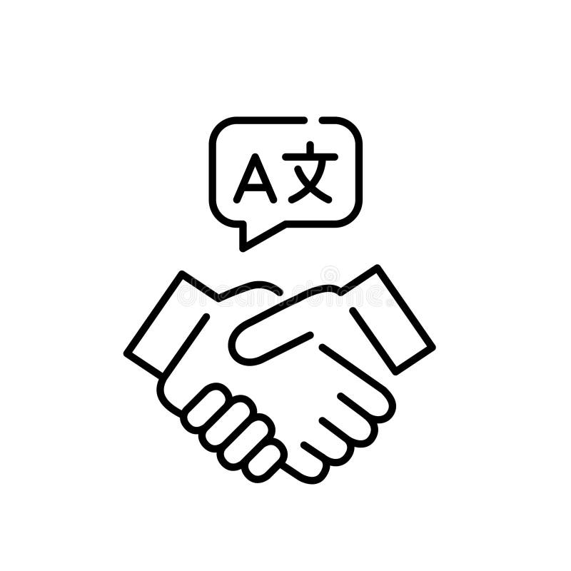 Handshake and Speech Bubble with Languages Symbols. Global ...