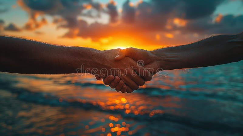Handshake at Sunset stock illustration. Illustration of beach - 337437667