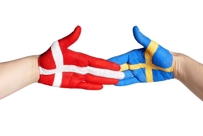 Handshake between Sweden and Denmark Stock Photo - Image of flags, land ...