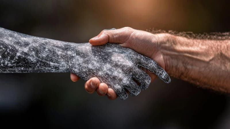 Handshake Symbolizes Collaboration between Humanity and Advanced ...