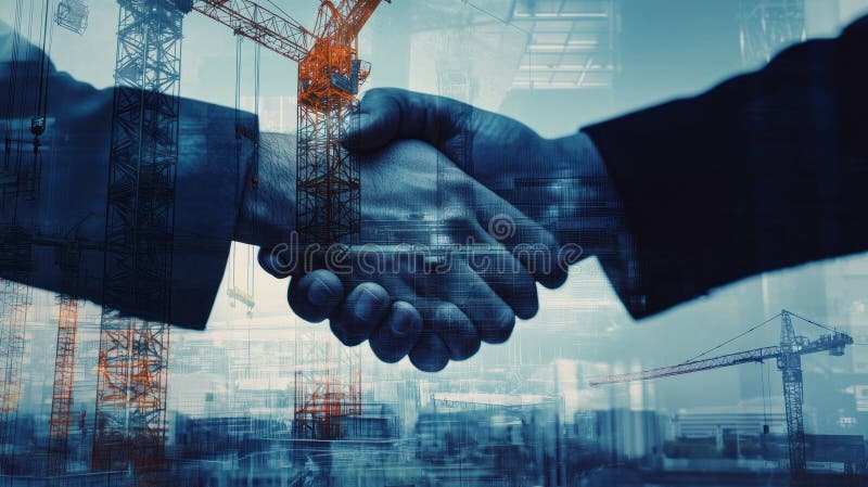 A Handshake Symbolizes Partnership Amidst a Construction Backdrop Stock ...