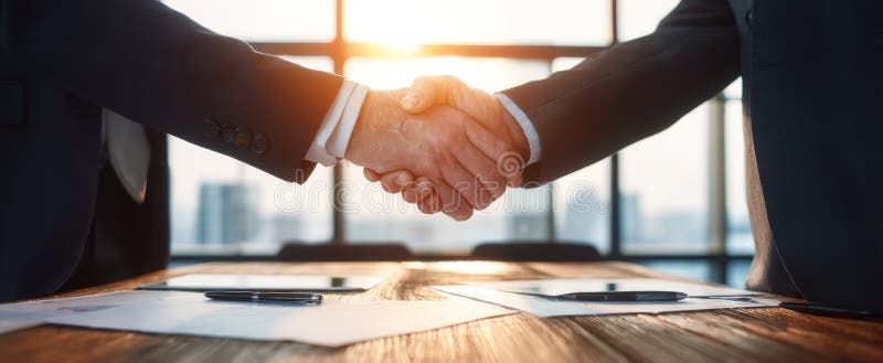 The Handshake Symbolizes a Successful Business Agreement in a Modern ...