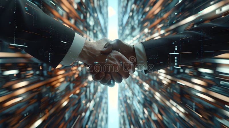 A Handshake Symbolizing Partnership Amidst a Digital Backdrop Stock ...