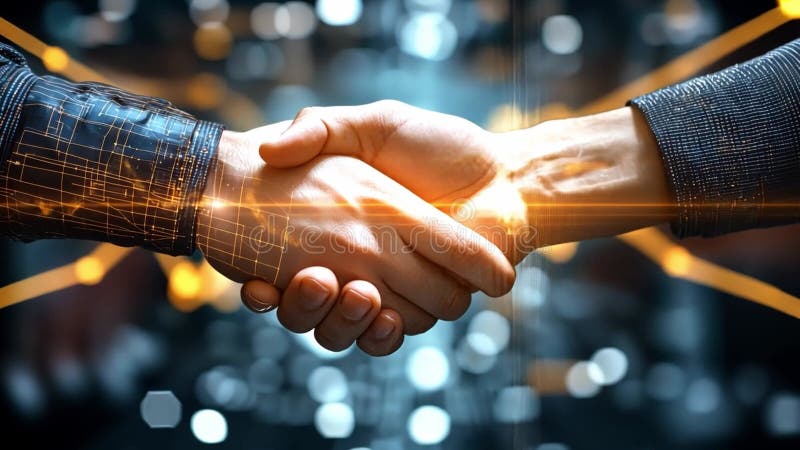 Handshake Symbolizing Partnership and Collaboration in a Digital ...