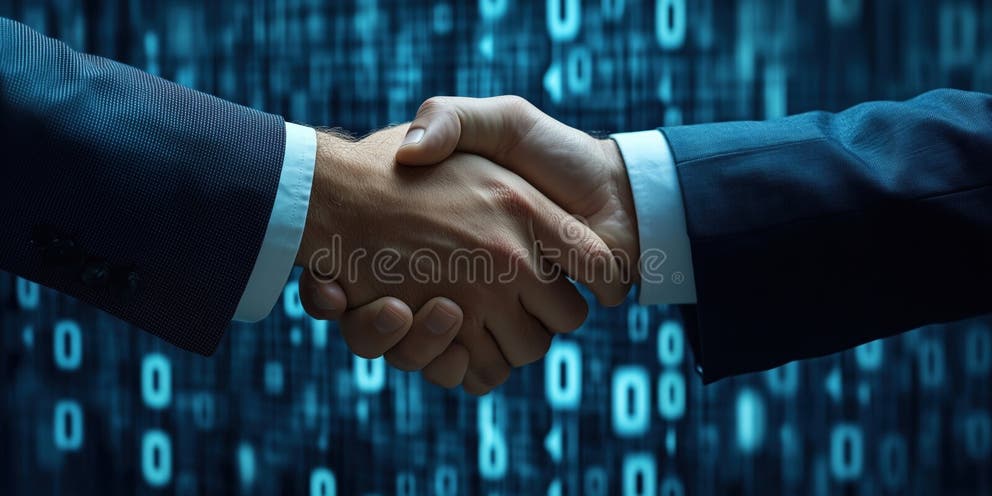 Handshake Symbolizing Partnership in Digital Technology and Data Security Stock Image - Image of ...