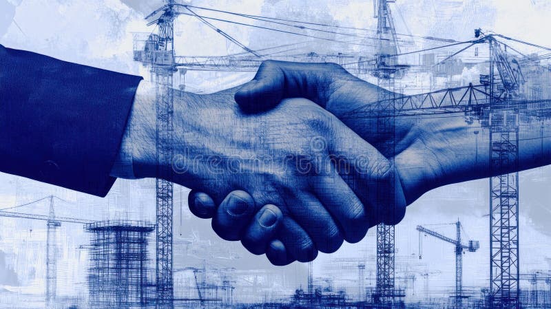 A Handshake Symbolizing Partnership Over a Backdrop of Construction ...