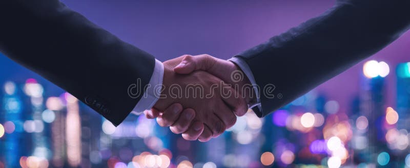The Handshake Symbolizing Partnership and Success in a Vibrant City ...