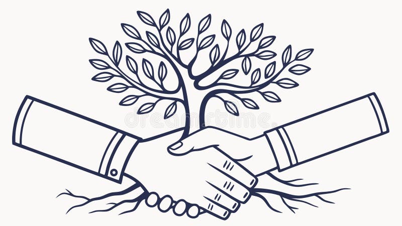 Handshake Tree Branch Growth. Eco Friendly Partnership Vector. Vector ...