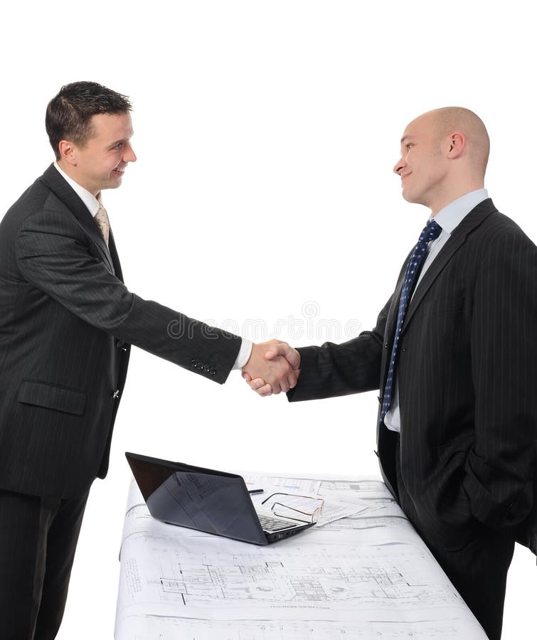 Two Businessmen Indoors Shaking Hands Smiling Stock Image - Image of ...