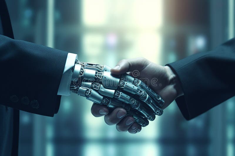 Handshake between Two Businessmen Human with a Robot with Ai Generated ...