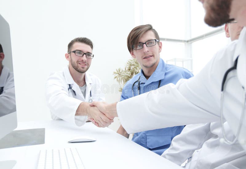 Handshake between the Two Doctors during the Working Meeting Stock ...
