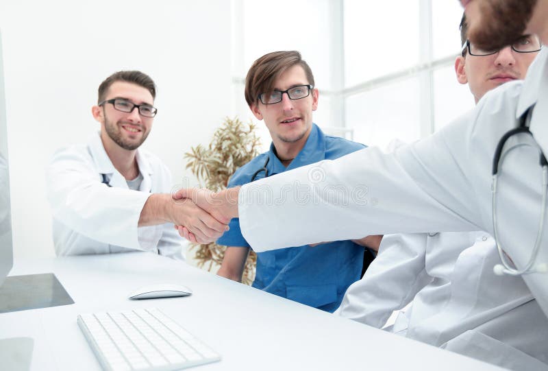 Handshake between the Two Doctors during the Working Meeting Stock ...