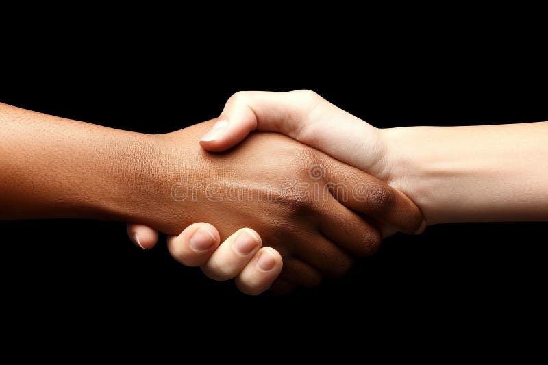 Handshake Two Individuals Different Races Black Background Stock Photos ...