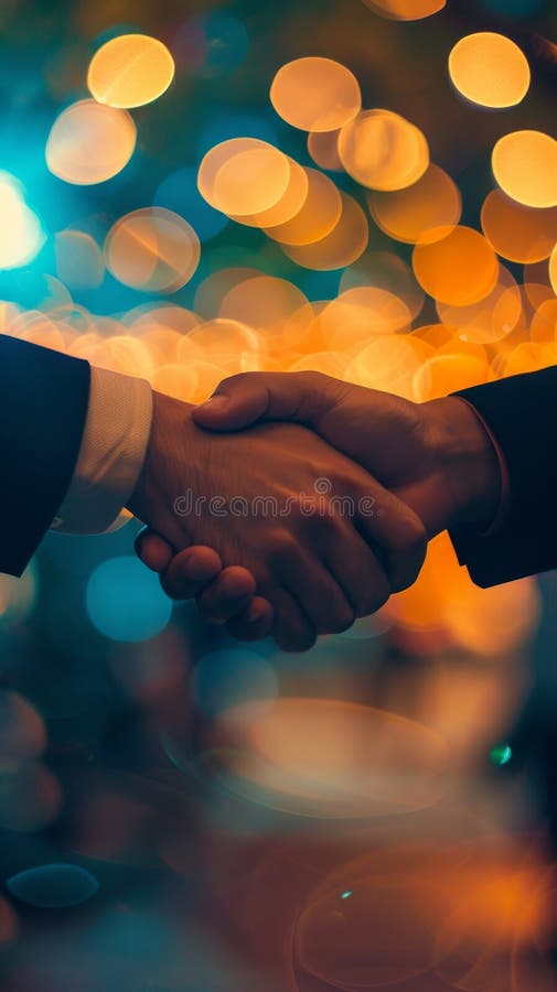 Handshake between Two People with Bright Bokeh Lights in the Background ...