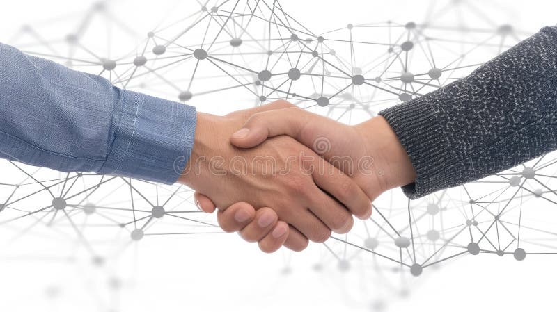A Handshake between Two People with a Network Design in the Background ...