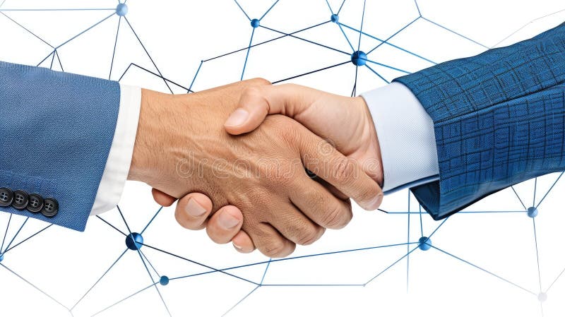 A Handshake between Two People with a Network Design in the Background ...