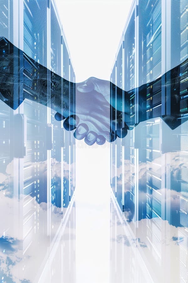 A Handshake between Two People is Shown in a Futuristic Setting Stock ...