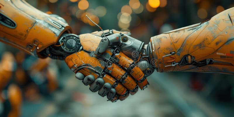 A Handshake between Two Robotic Arms. Created by Generative Artificial ...