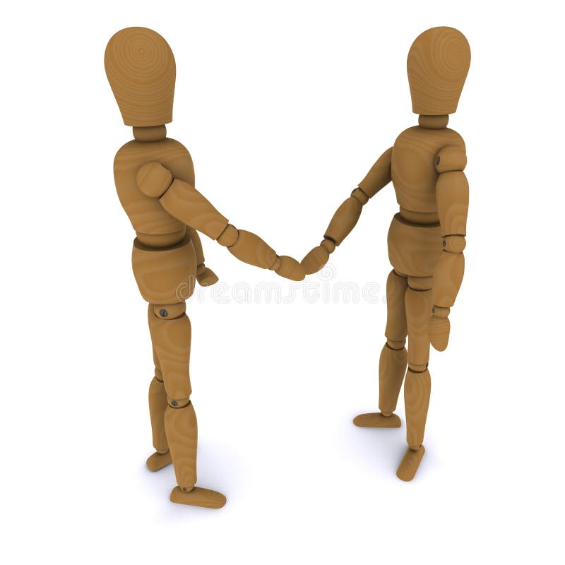 Handshake of Two Wooden Dolls Stock Photo - Image of male, greeting ...