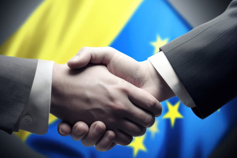 Handshake Under the Yellow and Blue Flag Stock Illustration ...