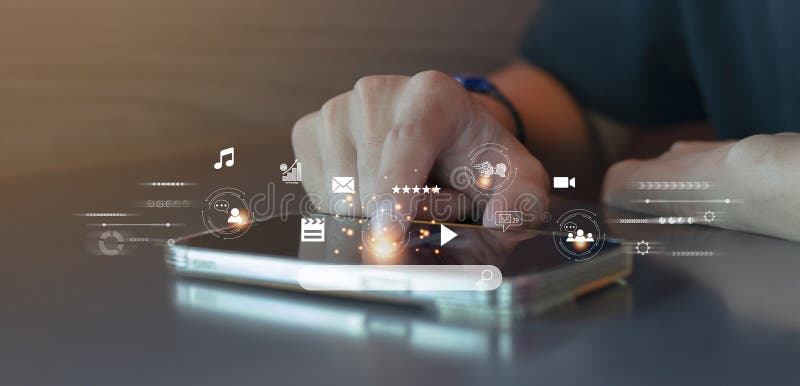 Handshake and Using Phone and Social Network Interface Icons ...