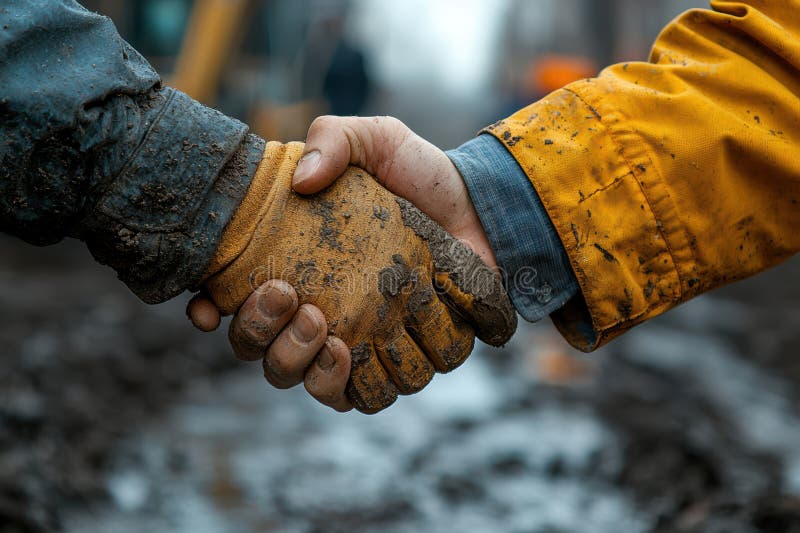 A Handshake between Workers on a Construction Site Symbolizes Their ...