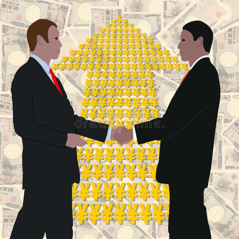 Handshake with Yen arrow stock illustration. Illustration of economic ...