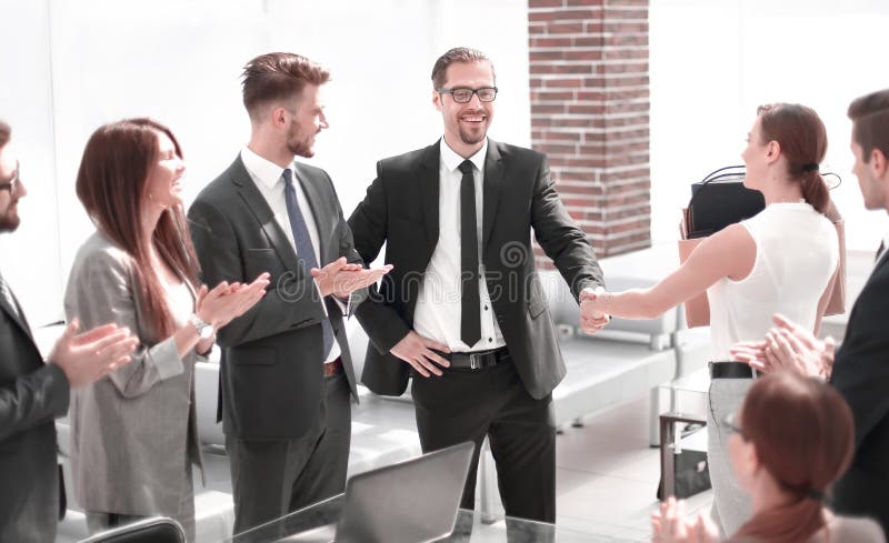 Handshake of a Young Employee with the Project Manager Stock Photo ...