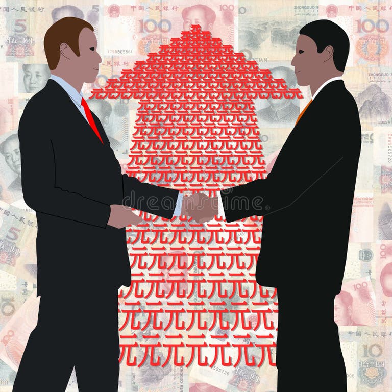 Handshake with Yuan arrow stock illustration. Illustration of figure ...
