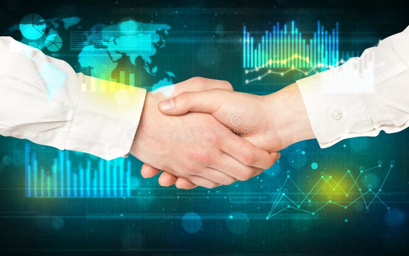 Handshakeing with diagrams stock image. Image of cooperation - 74615043
