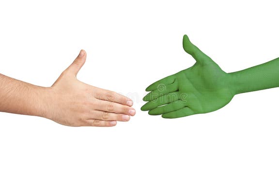 Handshaking Human Alien Hands Isolated Stock Image - Image of person ...
