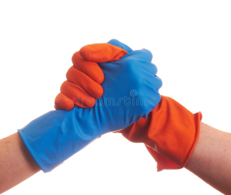 Handskak med handskar arkivfoto. Bild av orange, handskar - 37673092