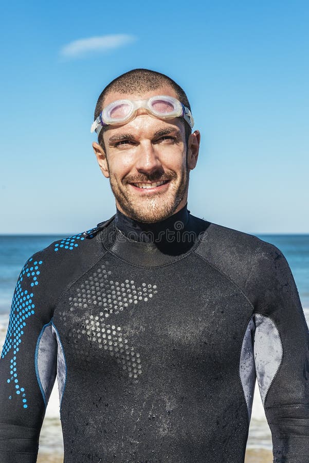 Handsoem Swimmer Portrait on the Beach Stock Photo - Image of healthy ...
