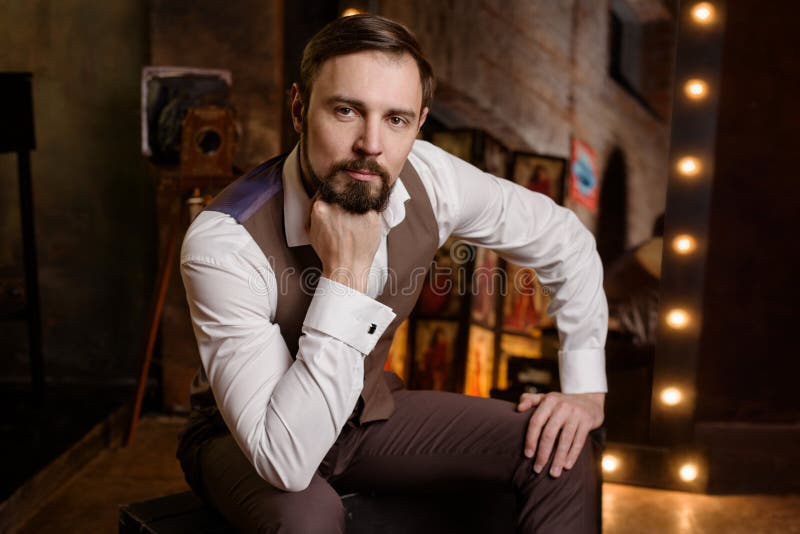 Handsome Actor in Dressing Room Stock Image - Image of relaxation ...